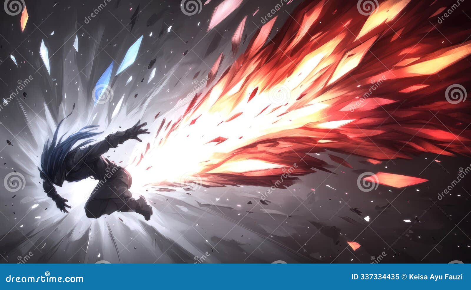 A Dynamic Figure is Propelled Forward, Surrounded by Explosive Colors ...