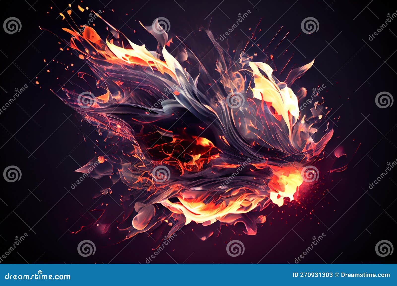 Dynamic Fire on a Black Background. Generative AI Stock Illustration ...