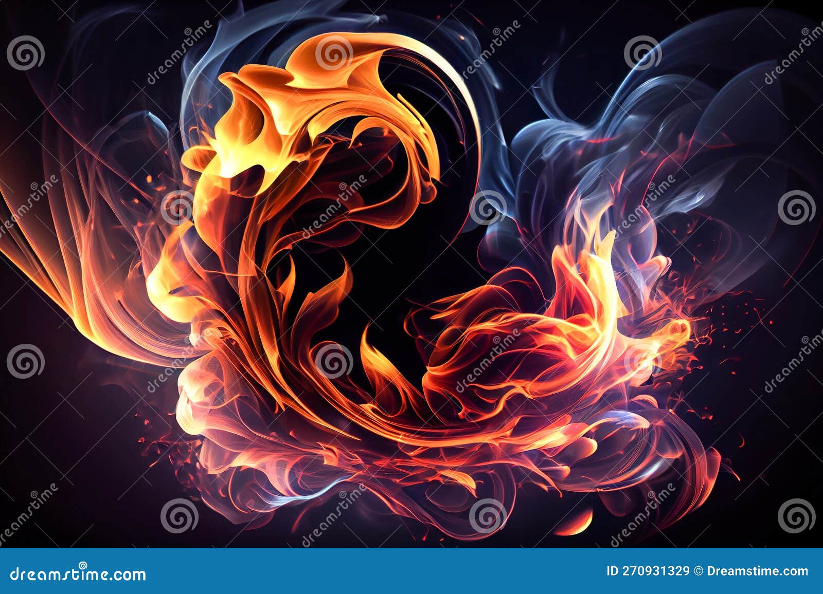 Dynamic Fire on a Black Background. Generative AI Stock Illustration ...