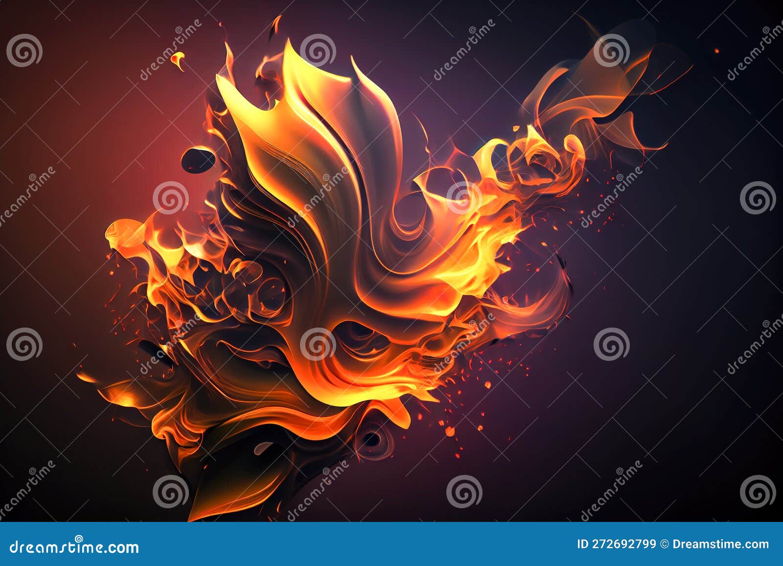 Dynamic Fire on a Black Background. Generative AI Stock Illustration ...