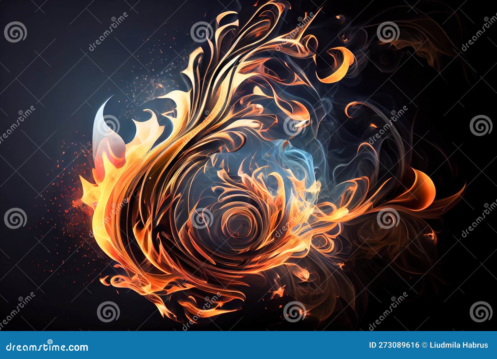 Dynamic Fire on a Black Background. Generative AI Stock Illustration ...