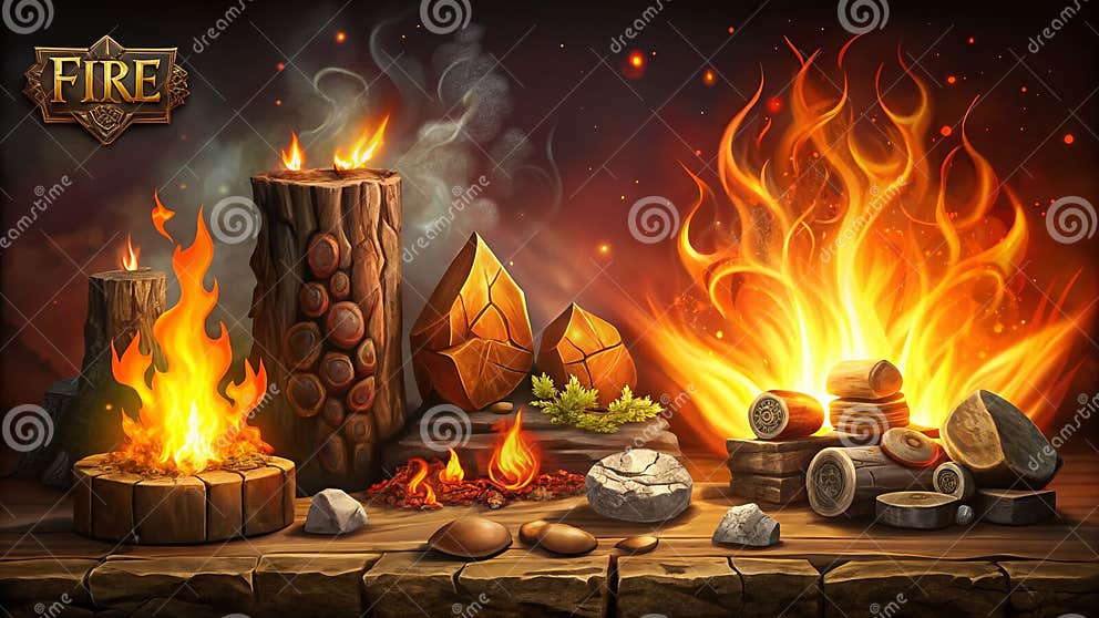 Dynamic Fire Game Assets Stone Wood and Flame Elements for Stunning GUI ...