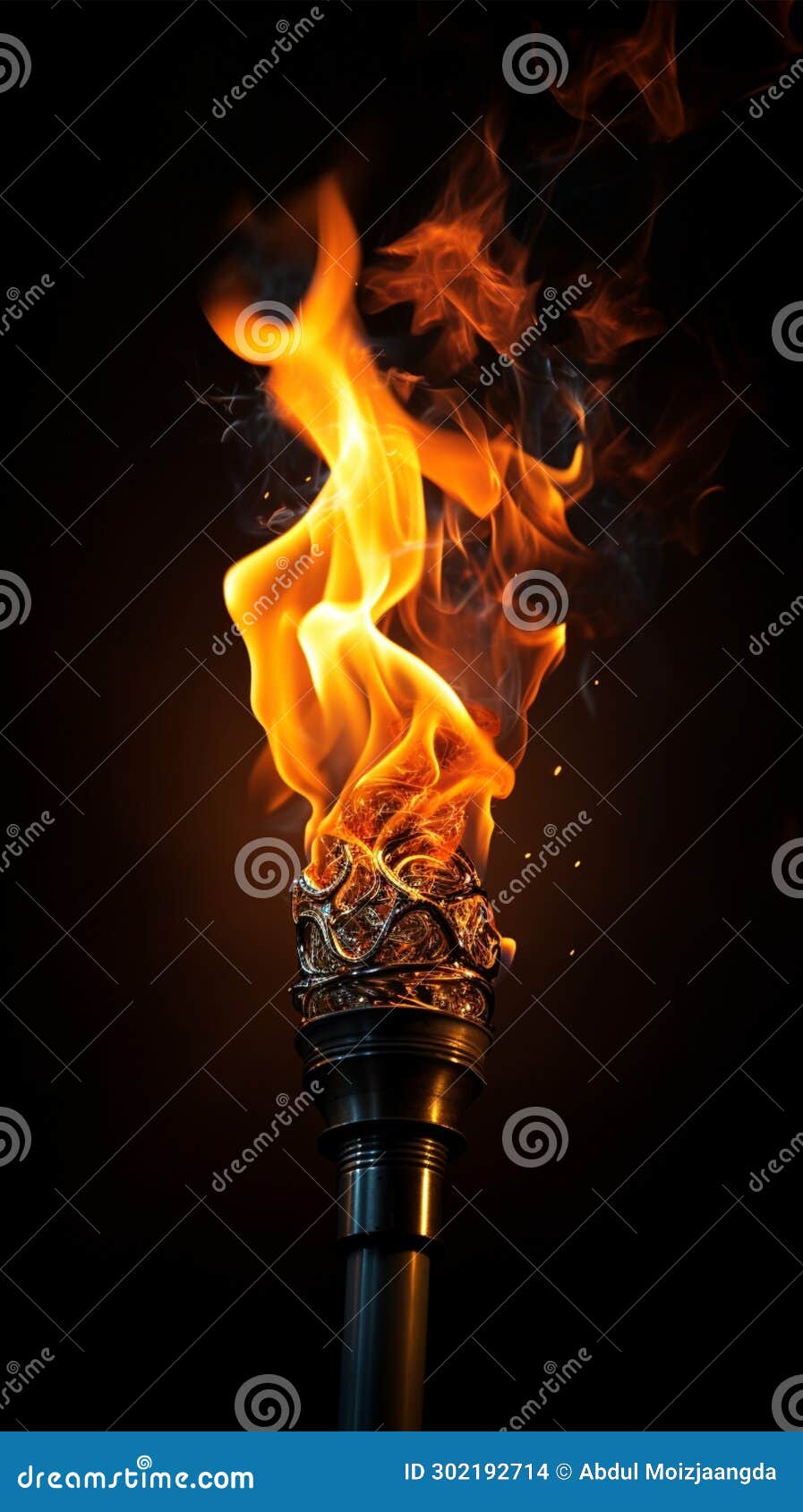 Dynamic Fire Torch, Close Up on Black, Radiating Intense Luminosity ...