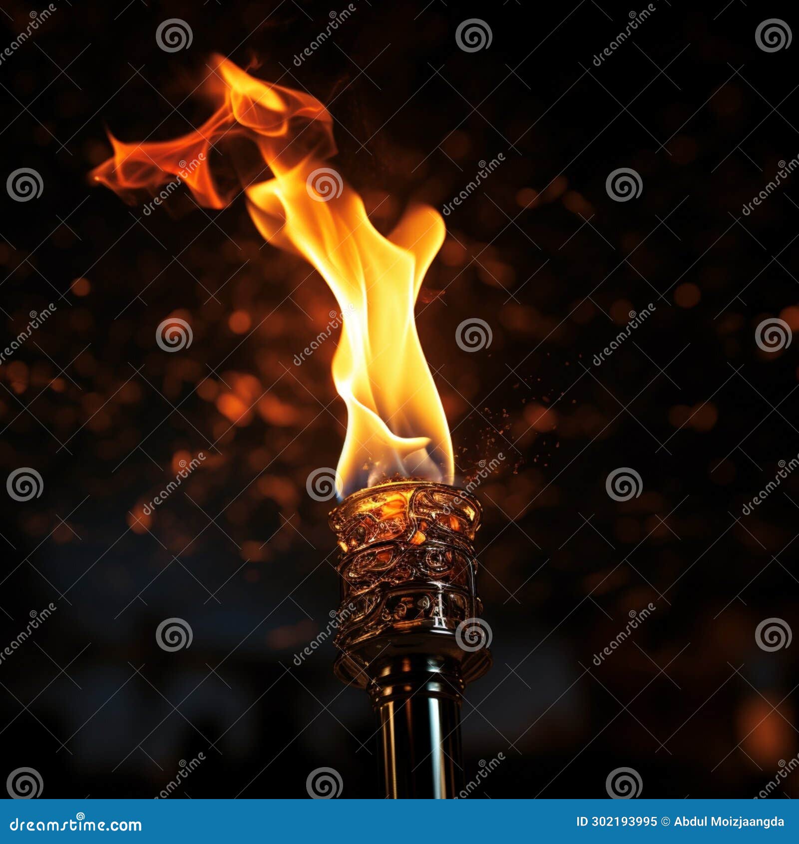 Dynamic Fire Torch, Close Up on Black, Radiating Intense Luminosity ...