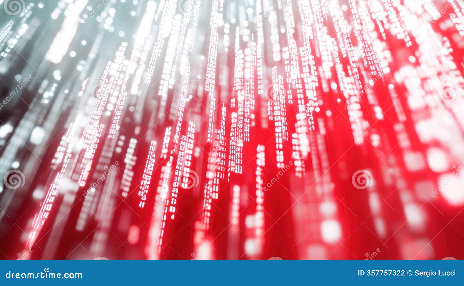 Dynamic Flow of Binary Data Streams in Glowing Red and White, Representing Futuristic Technology ...
