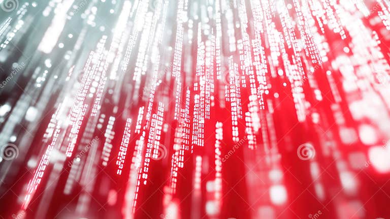 Dynamic Flow of Binary Data Streams in Glowing Red and White, Representing Futuristic Technology ...