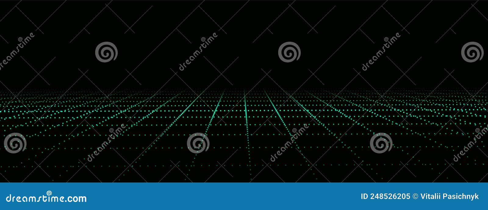 Dynamic Flow of Digital Particles. Perspective Grid of Interlaced Dots ...