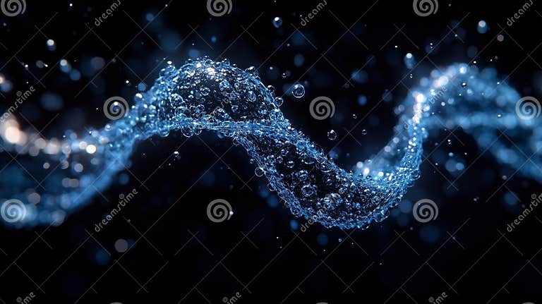 Dynamic Flow of Water with Sparkling Bubbles and Light Effects Stock ...