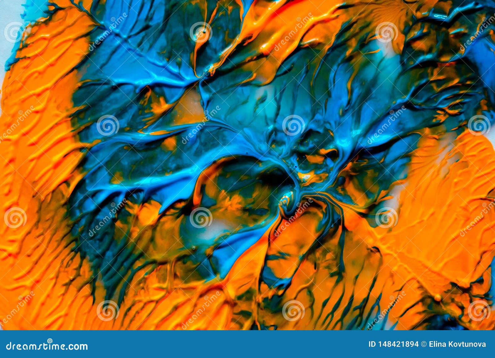Dynamic Fluid Color Paint Splashes Background. Blue and Orange Mixed ...