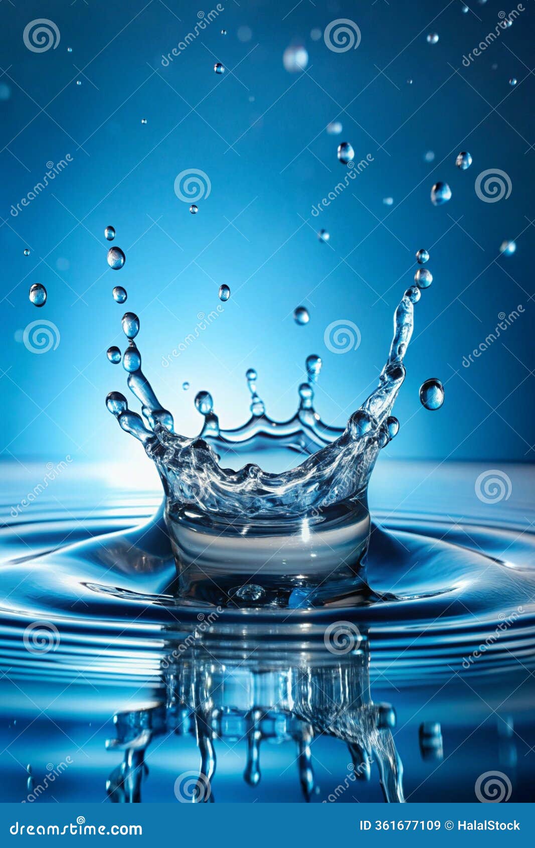 Dynamic Freeze-Motion Of Water Splash On A Light Blue Background Stock ...