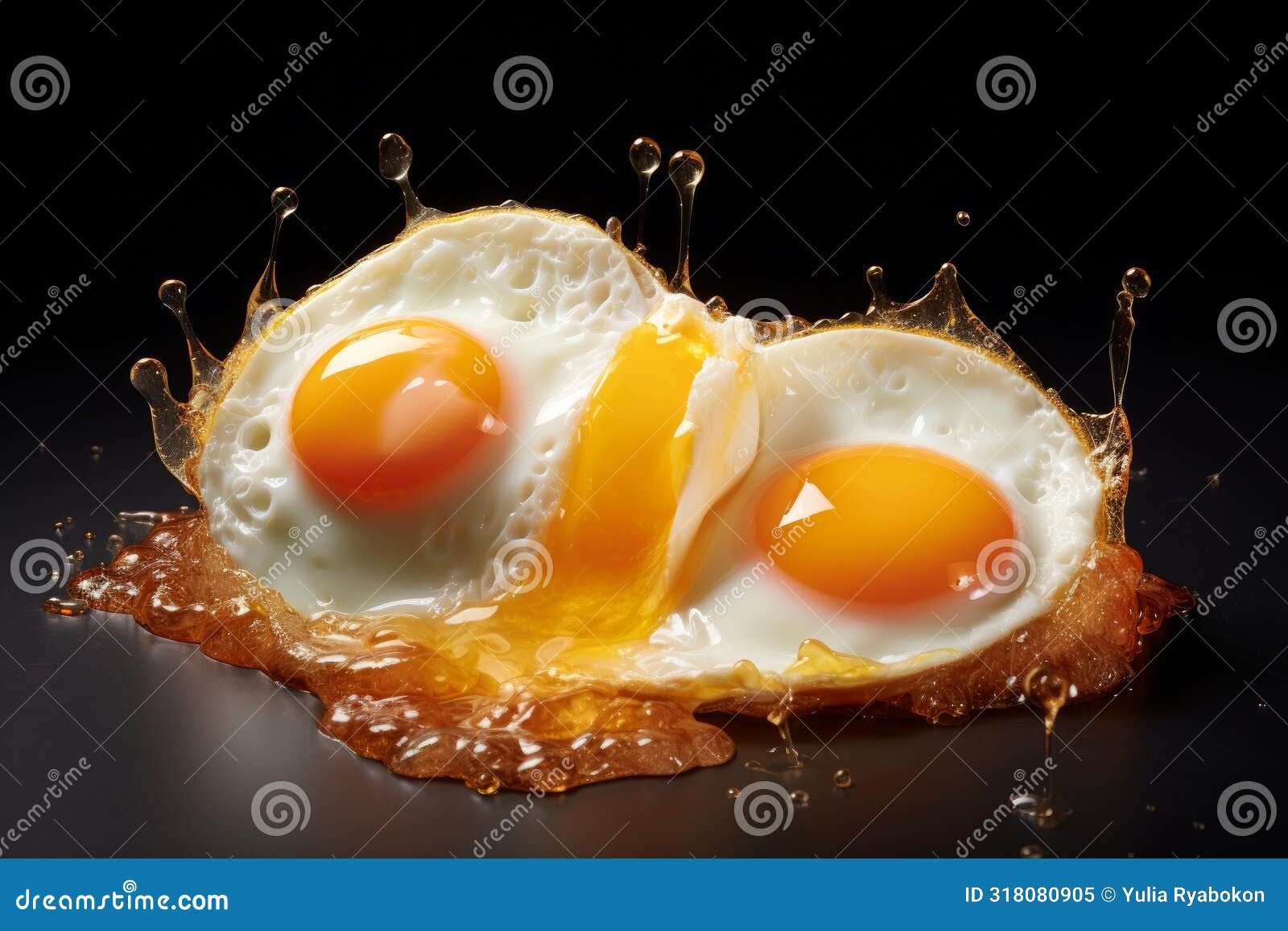 Dynamic Fried Eggs Splash on Black Background Stock Image - Image of ...