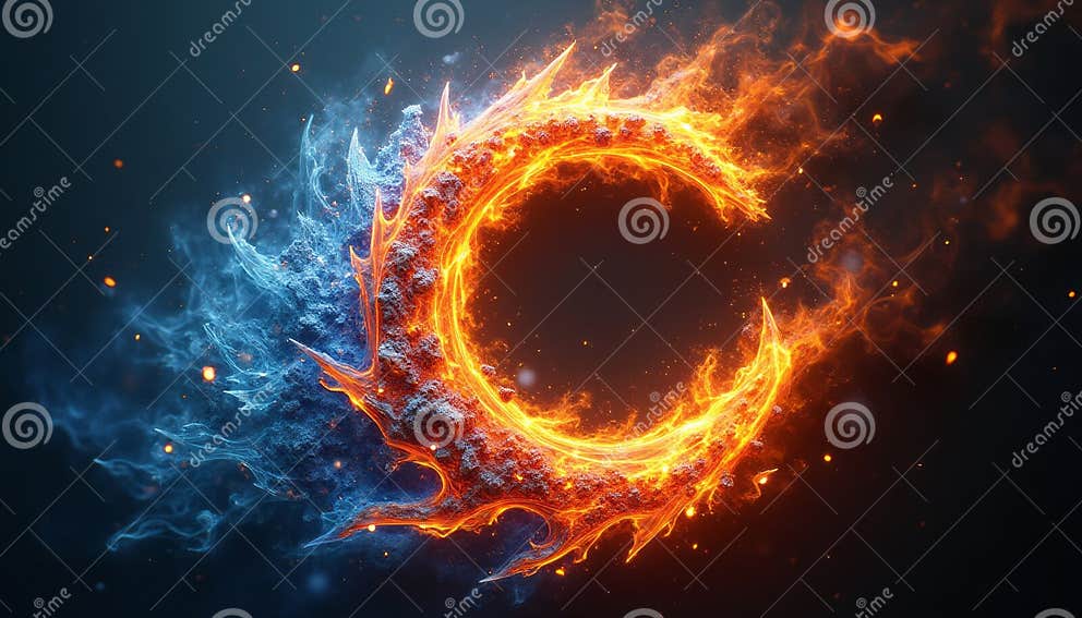 Dynamic Fusion of Fire and Ice in a Circular Design Stock Photo - Image ...
