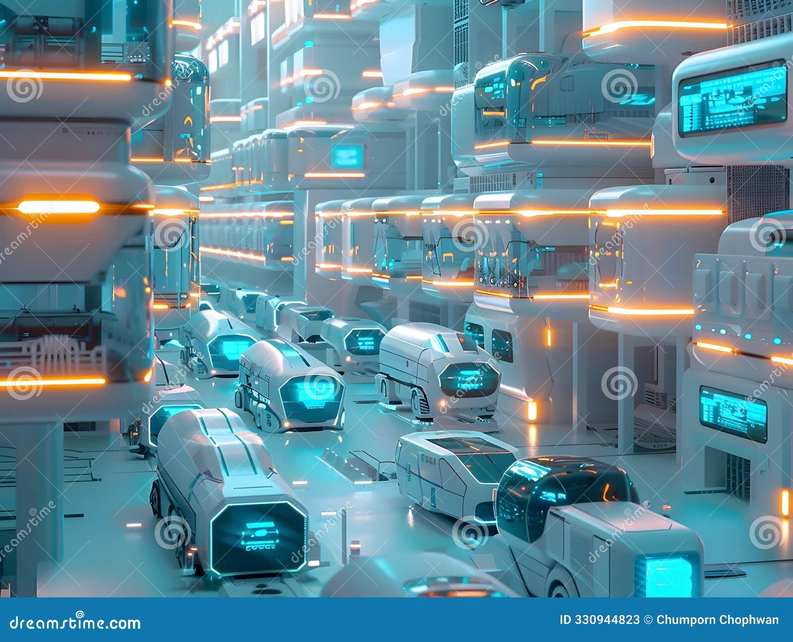 Dynamic Futuristic Autonomous Logistics Hub with Illuminated AI Powered ...