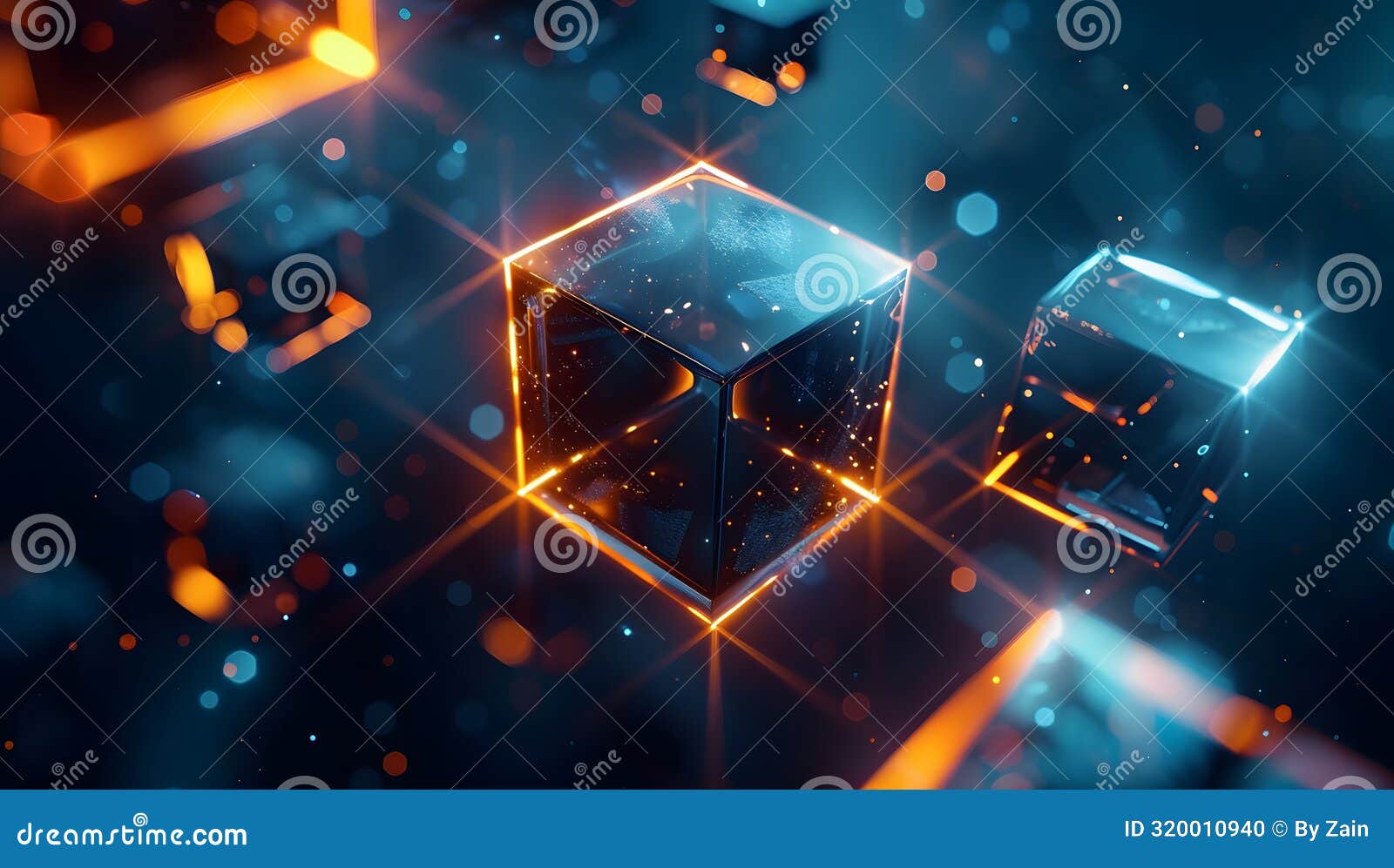 Dynamic and Futuristic Background with Floating Cubes, Blockchain ...