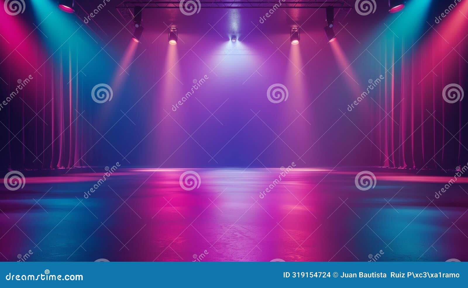 A Dynamic, Futuristic Stage Illuminated by Vibrant Neon Lights and Set ...