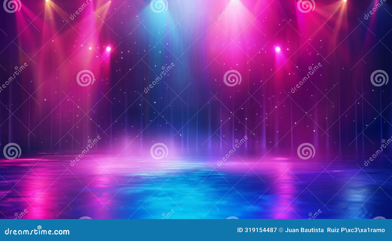 A Dynamic, Futuristic Stage Illuminated by Vibrant Neon Lights and Set ...