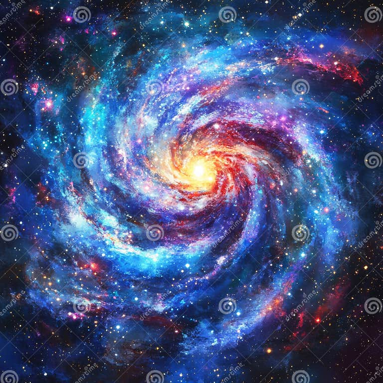 A Dynamic Galactic Burst Featuring Swirling Nebula Clouds Stock Image ...