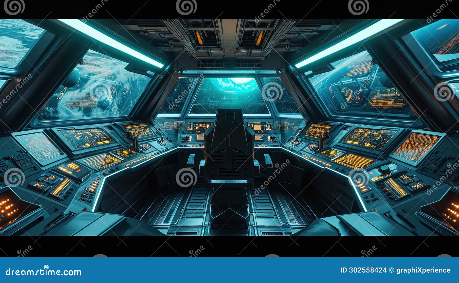 Dynamic Galactic Starship Bridge Stock Illustration - Illustration of ...