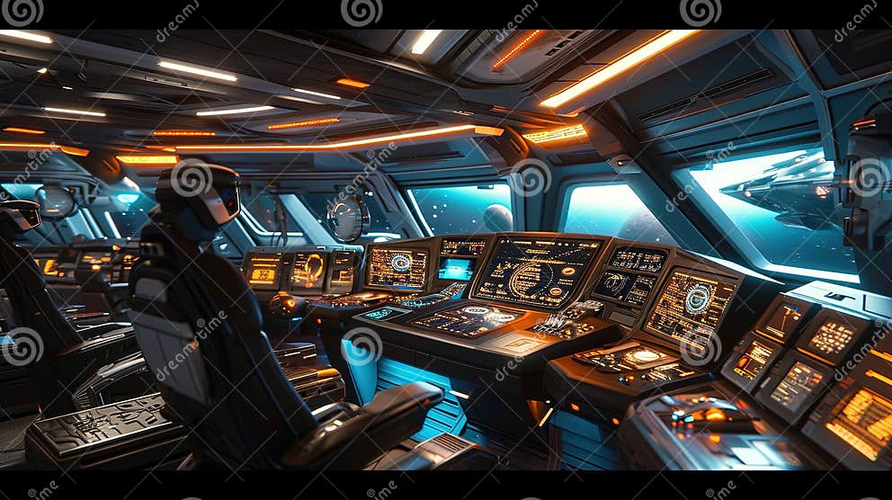 Dynamic Galactic Starship Bridge Stock Illustration - Illustration of ...