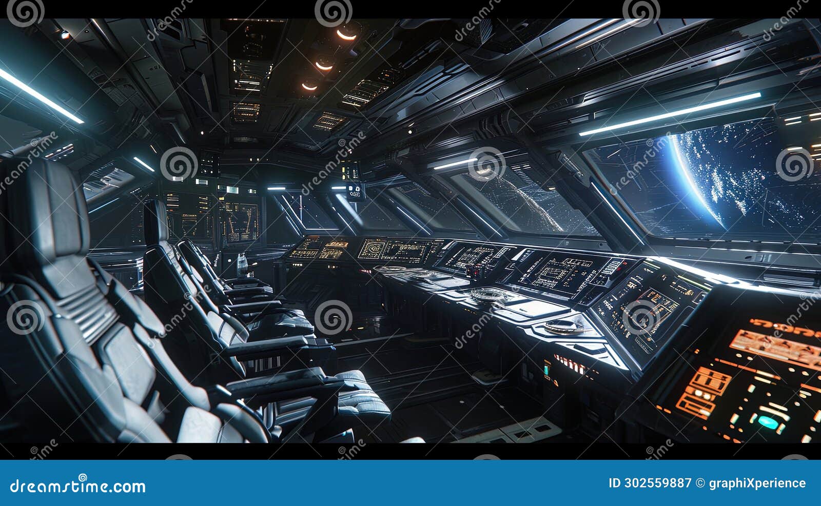 Dynamic Galactic Starship Bridge Stock Illustration - Illustration of ...