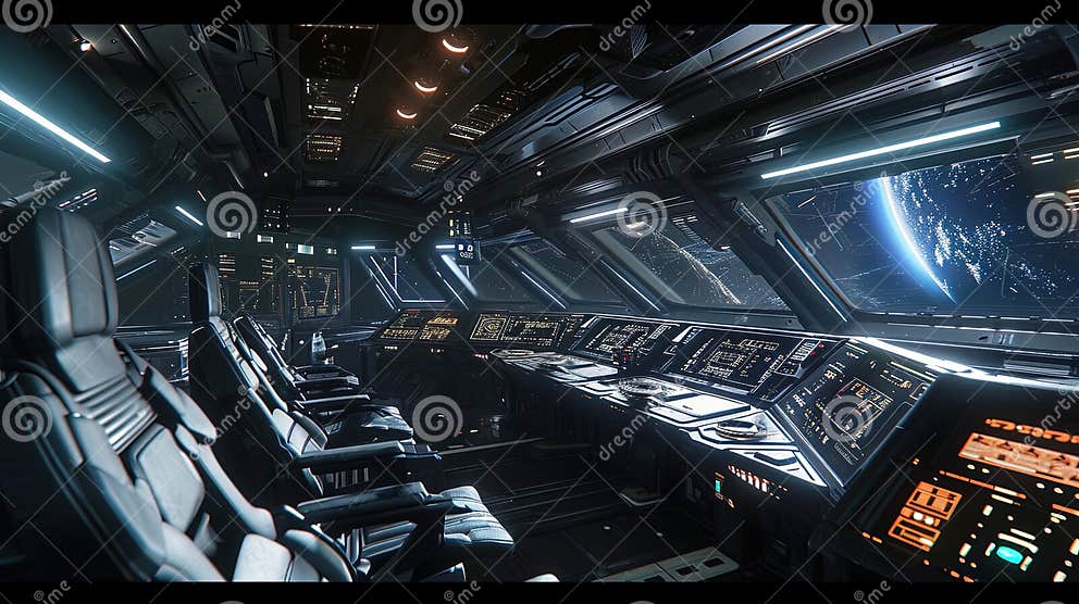 Dynamic Galactic Starship Bridge Stock Illustration - Illustration of ...