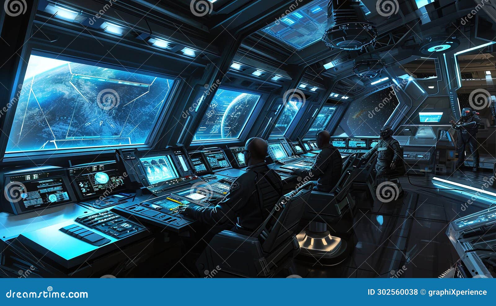 Dynamic Galactic Starship Bridge Stock Illustration - Illustration of ...