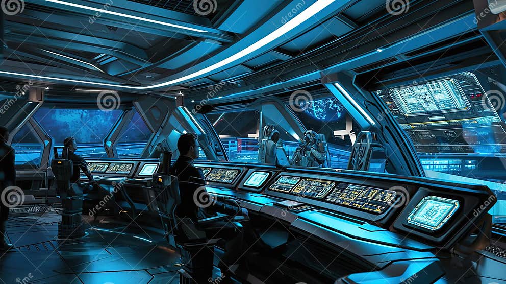 Dynamic Galactic Starship Bridge Stock Illustration - Illustration of ...