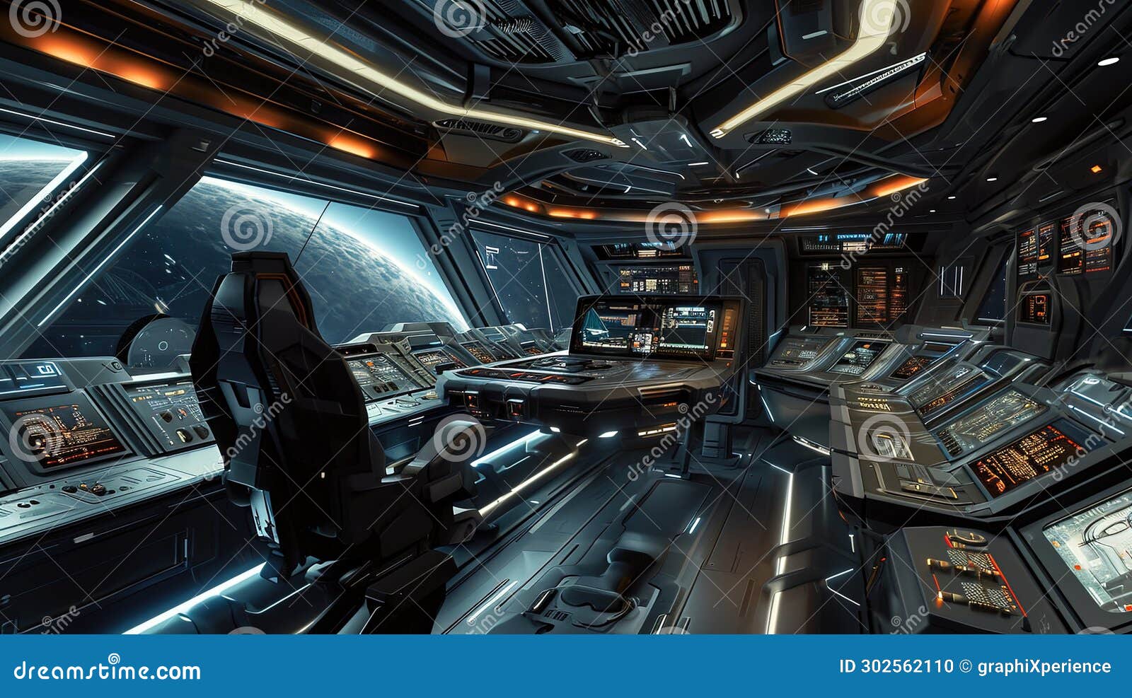 Dynamic Galactic Starship Bridge Stock Illustration - Illustration of ...