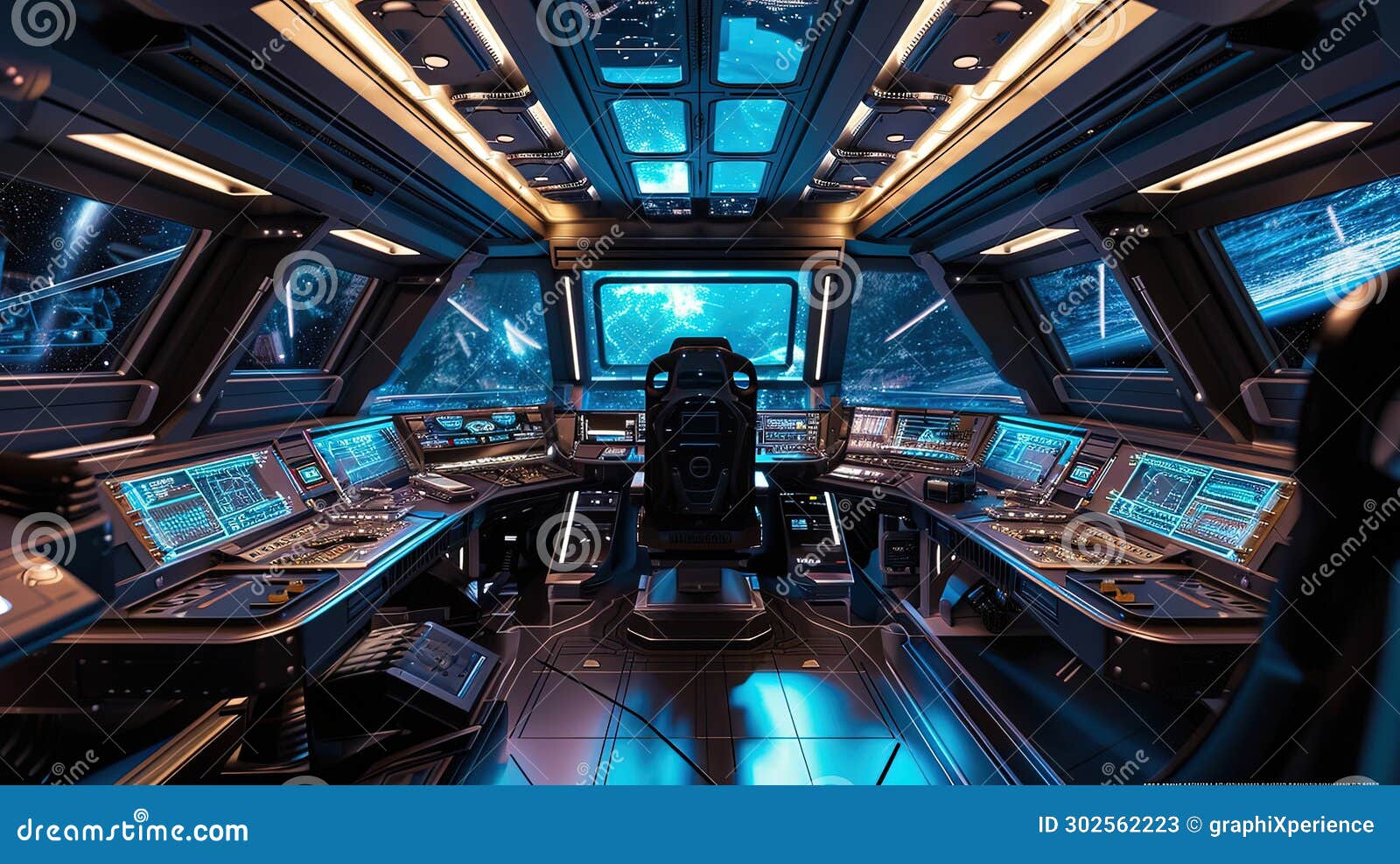 Dynamic Galactic Starship Bridge Stock Illustration - Illustration of ...