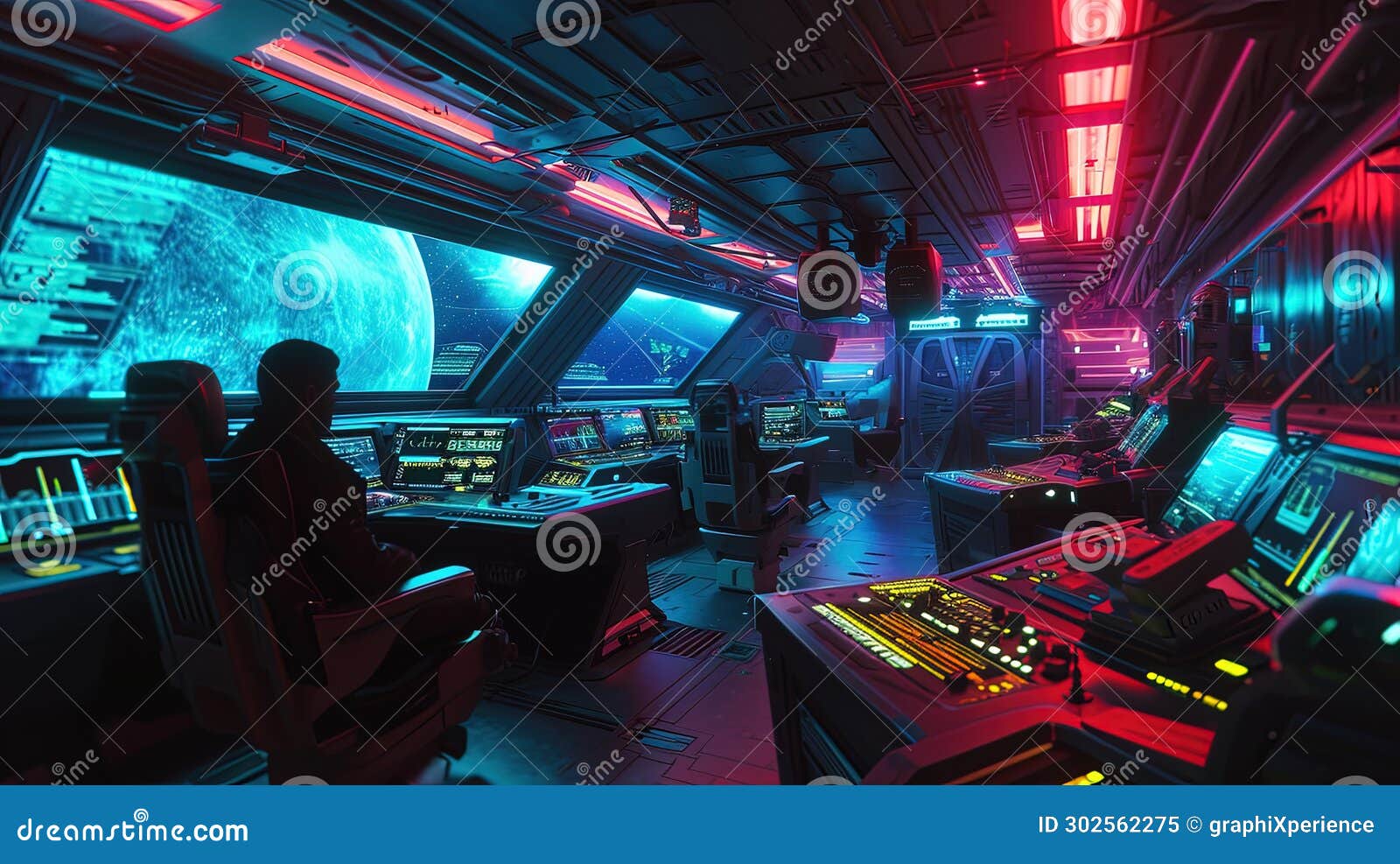 Dynamic Galactic Starship Bridge Stock Illustration - Illustration of ...