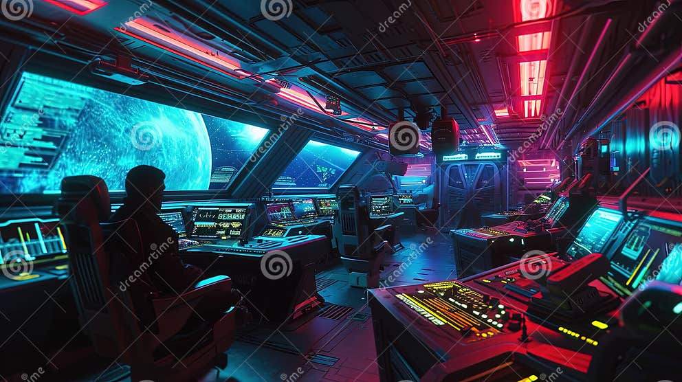 Dynamic Galactic Starship Bridge Stock Illustration - Illustration of ...