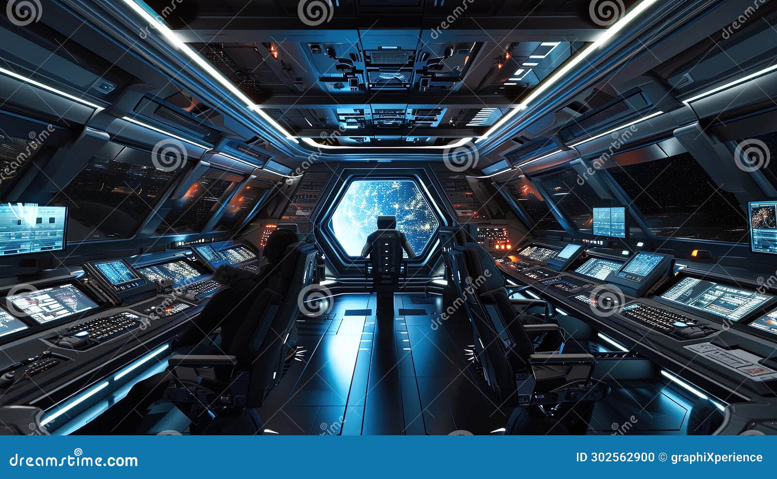 Dynamic Galactic Starship Bridge Stock Illustration - Illustration of ...