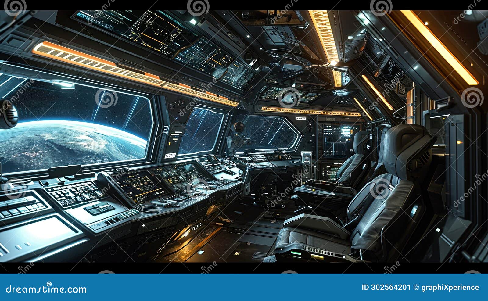 Dynamic Galactic Starship Bridge Stock Illustration - Illustration of ...