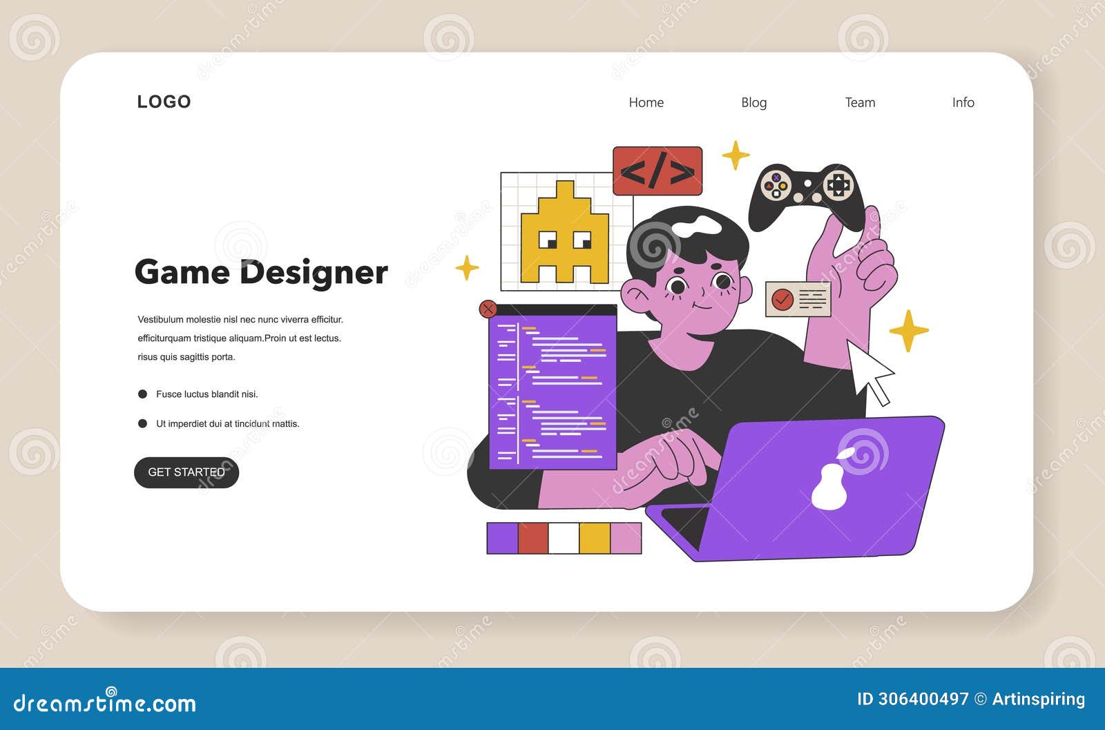 Dynamic Game Designer Developing Interactive Worlds. Flat Vector ...