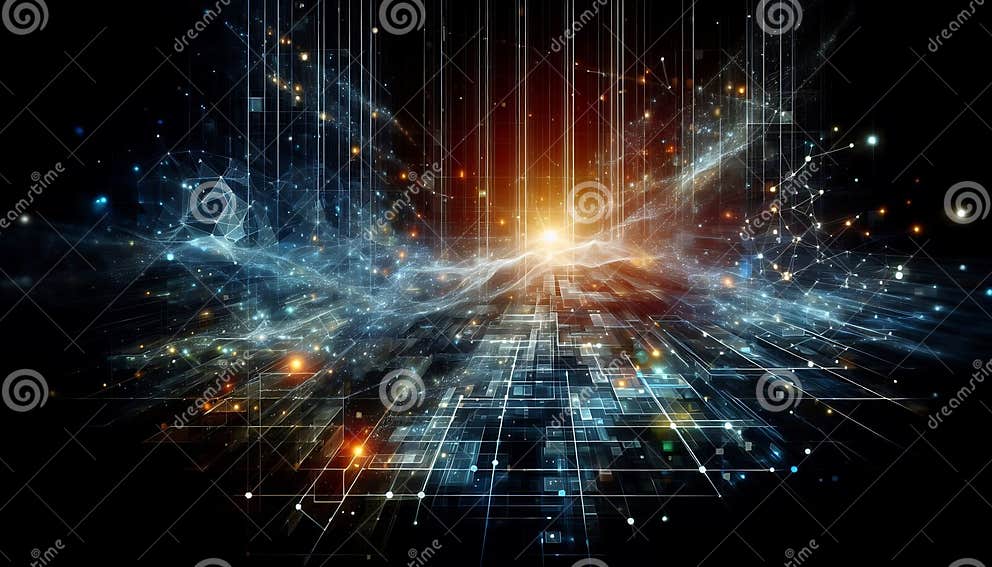 Dynamic Glowing Data Streams Forming Interconnected Futuristic Grids on ...