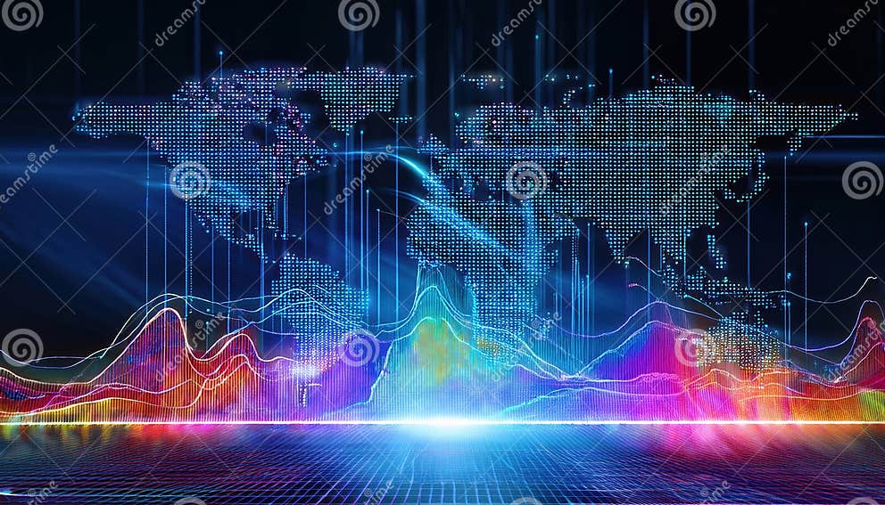 Dynamic Glowing World Map with Predictive Models and Trend Lines Stock ...