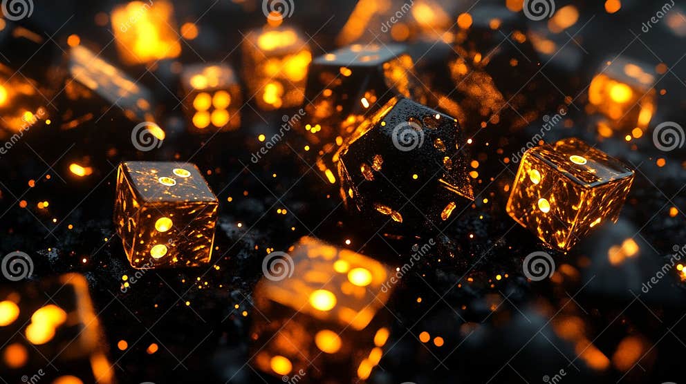 Dynamic Golden Dice with Sparkling Effects Stock Photo - Image of ...