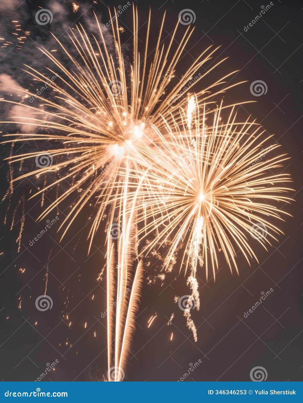 Dynamic Golden Fireworks with Glowing Particles and Explosive Sparks on ...