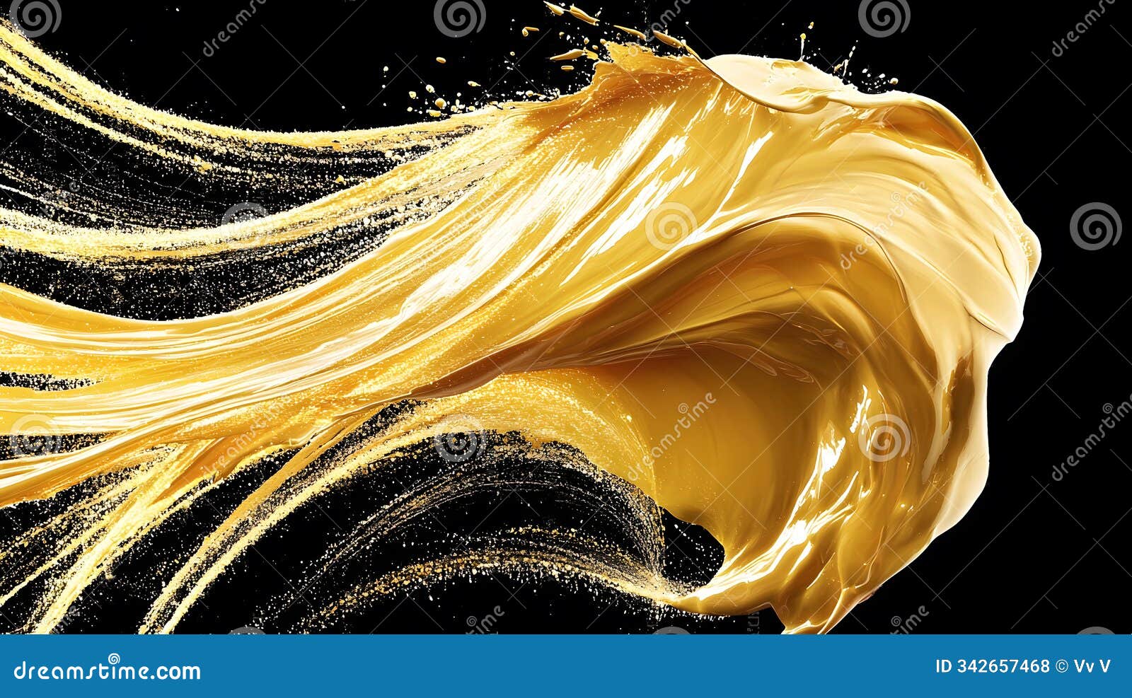 Dynamic Golden Paint Splash on Black Background Stock Illustration ...