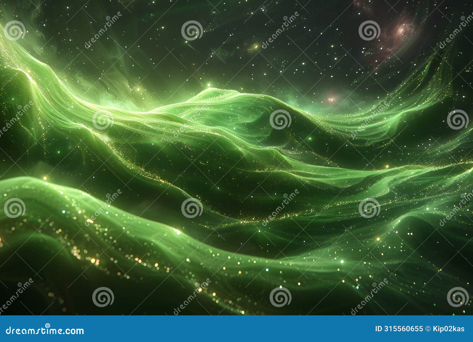 Dynamic Green Wave in Computer Generated Art. Generative AI Stock ...