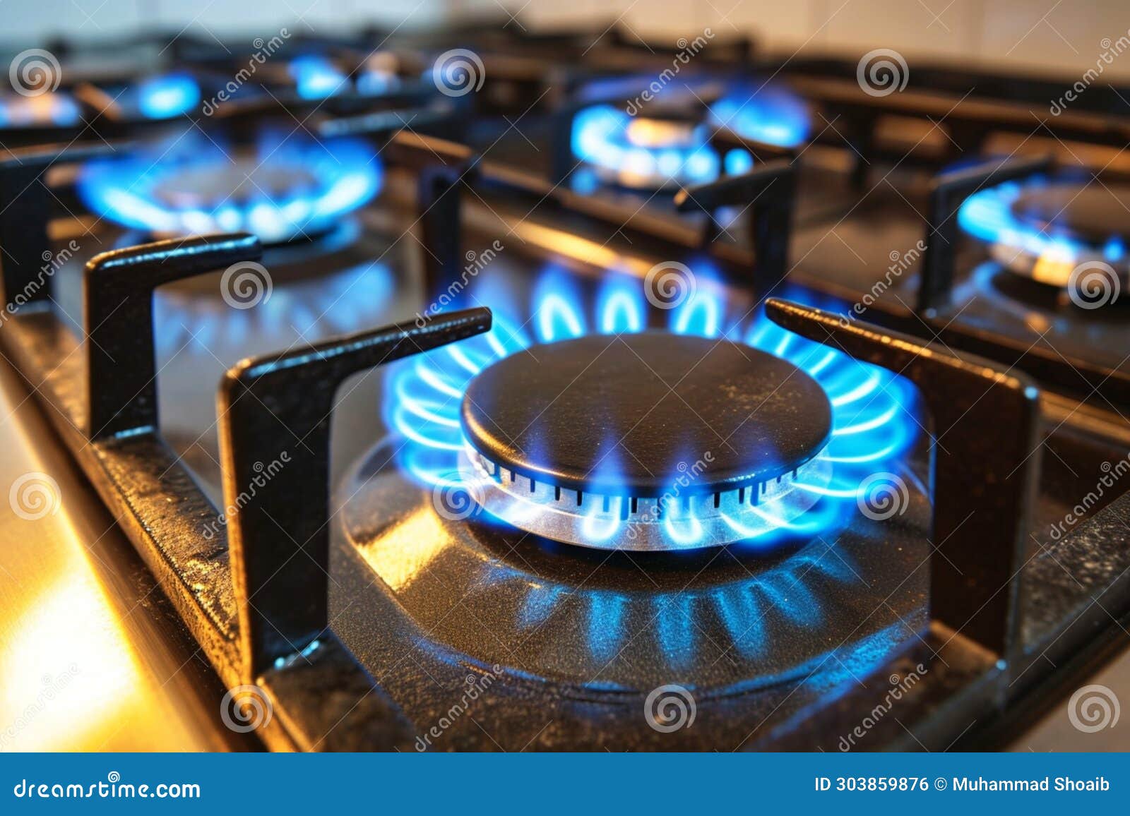 Dynamic Heat Source Gas Stove Burner Glows with a Vivid Blue Stock ...