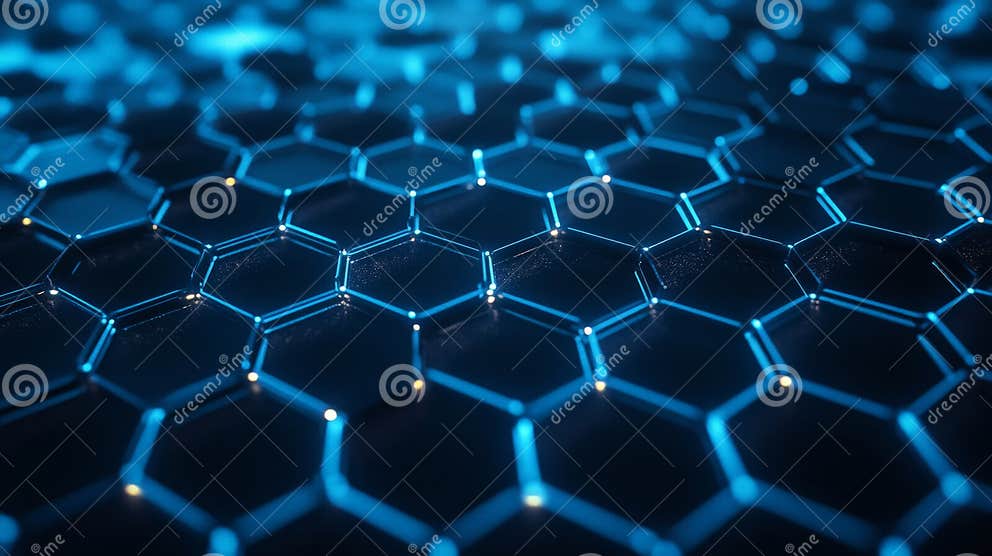 Dynamic Hexagonal Grid in Shades of Dark Blue and Cyan, with Glowing ...