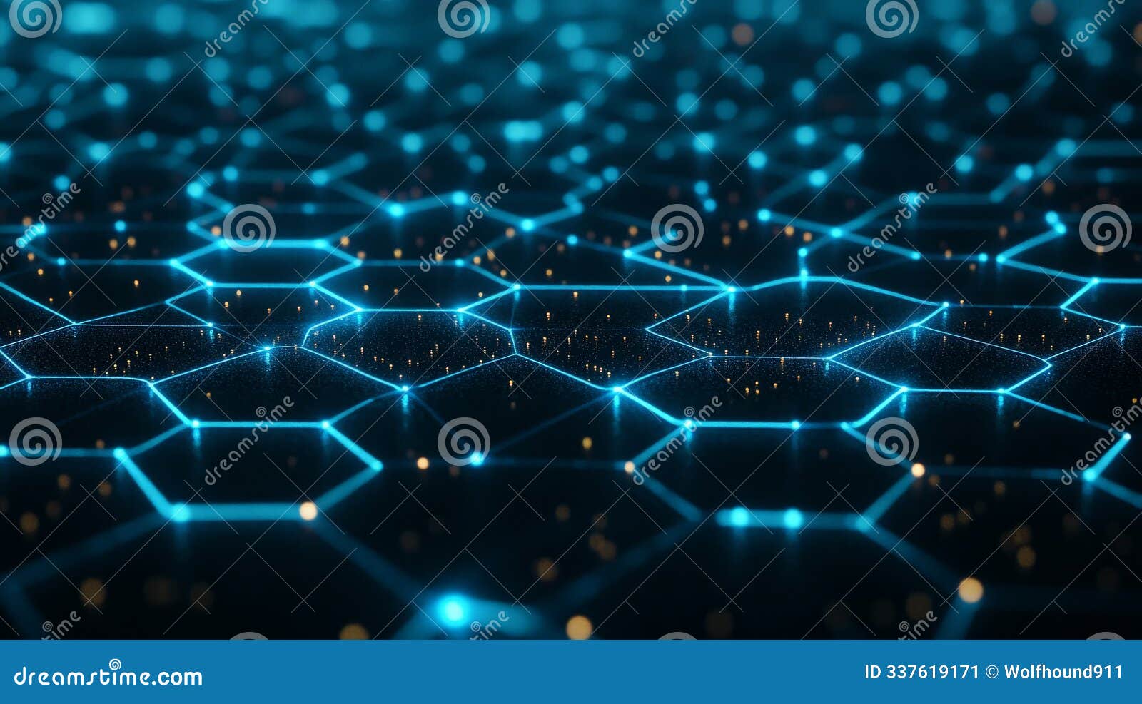 Dynamic Hexagonal Grid in Shades of Dark Blue and Cyan, with Glowing ...