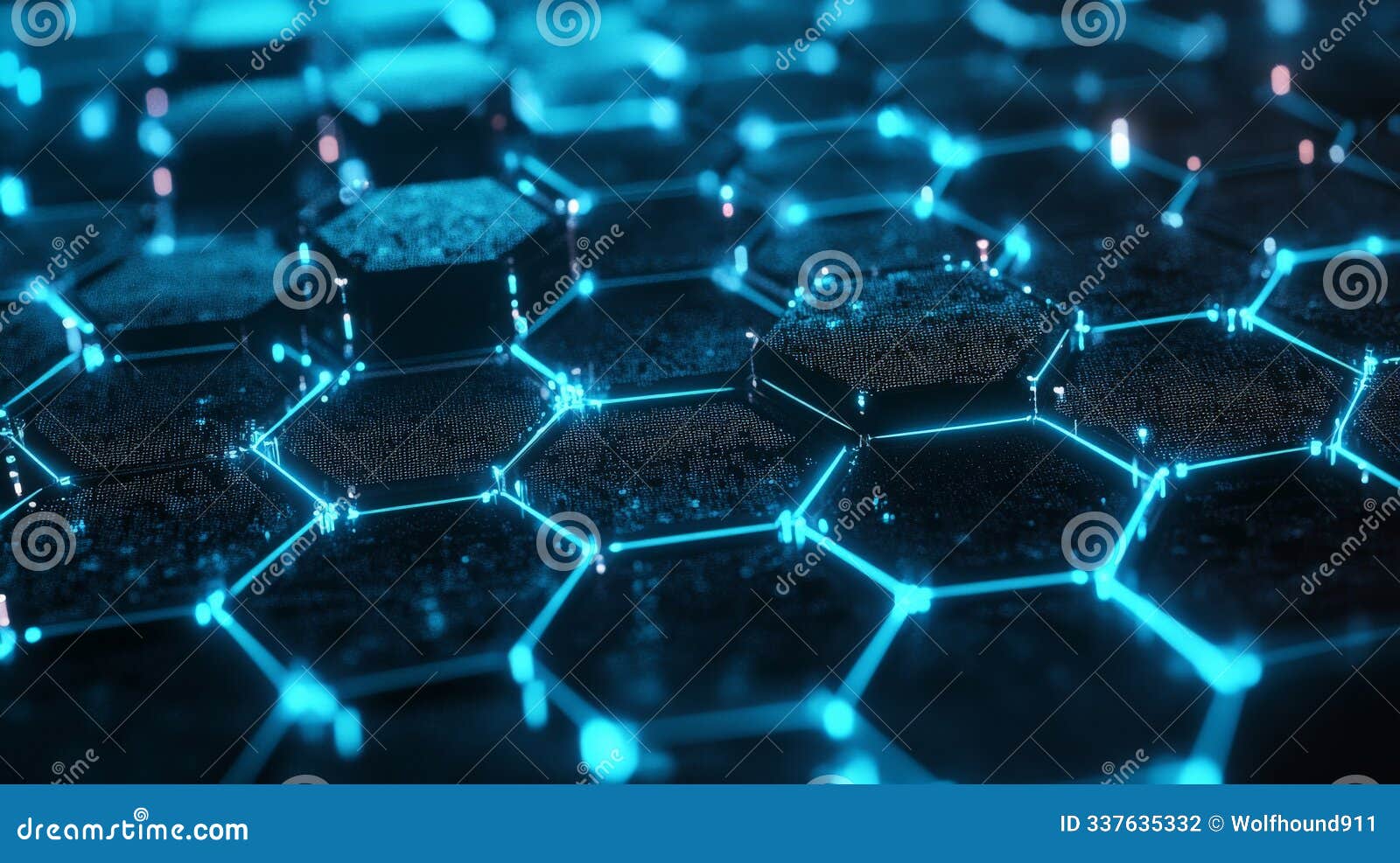 Dynamic Hexagonal Grid in Shades of Dark Blue and Cyan, with Glowing ...