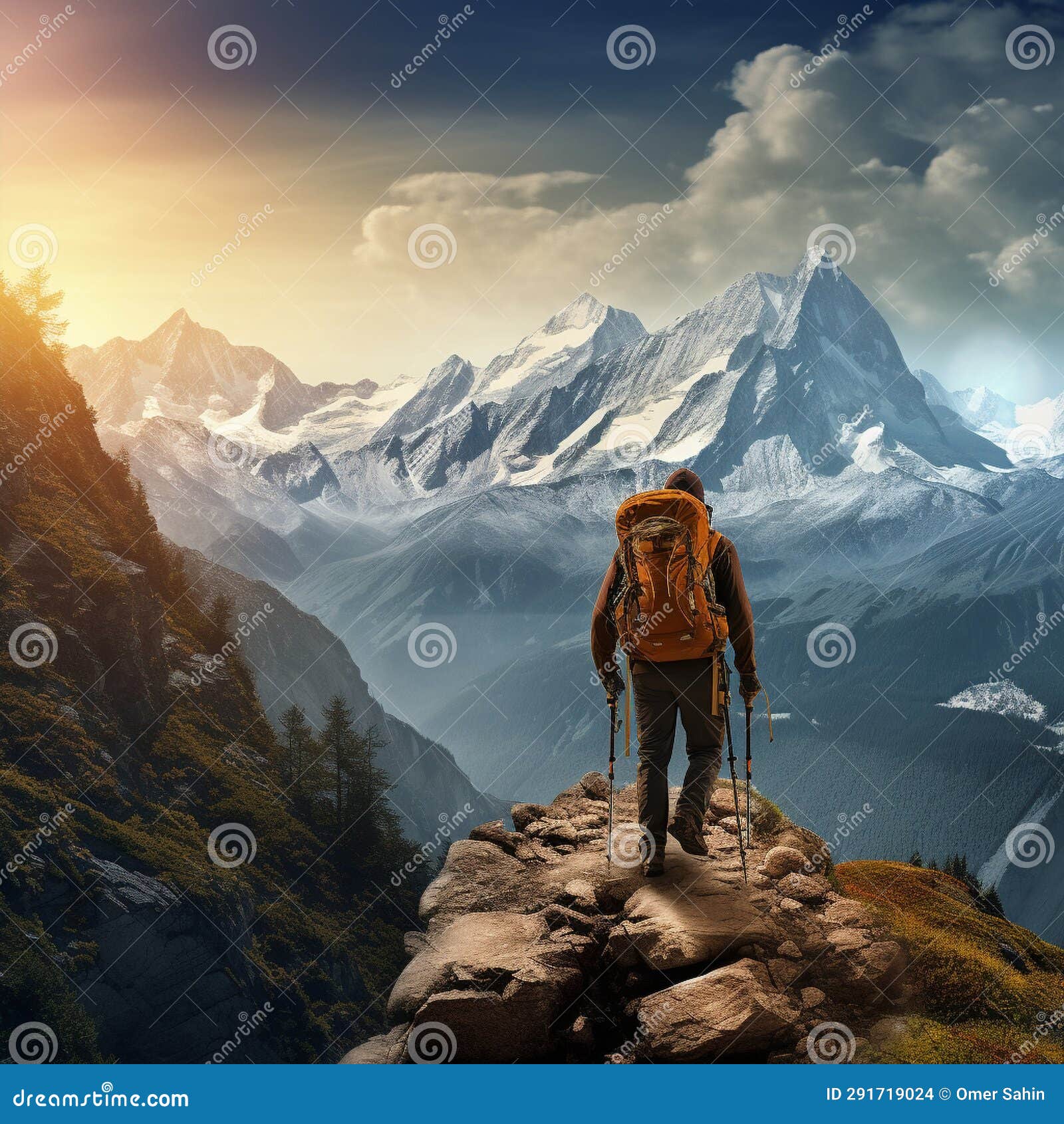 Dynamic Hiker Conquering a Challenging Mountain Ridge Stock Photo ...