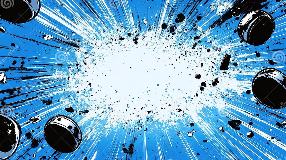 Dynamic Hockey-themed Comic Book-style Background with Exploding Pucks ...