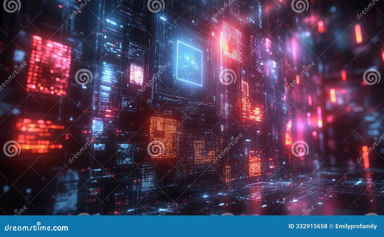 Dynamic Holographic Display Showcasing Various Data Types in a ...