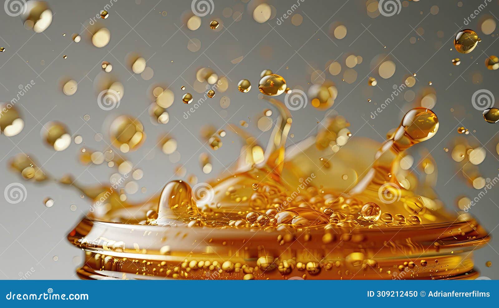 Dynamic Honey Splash With Airborne Droplets On A Grey Backdrop. Stock ...