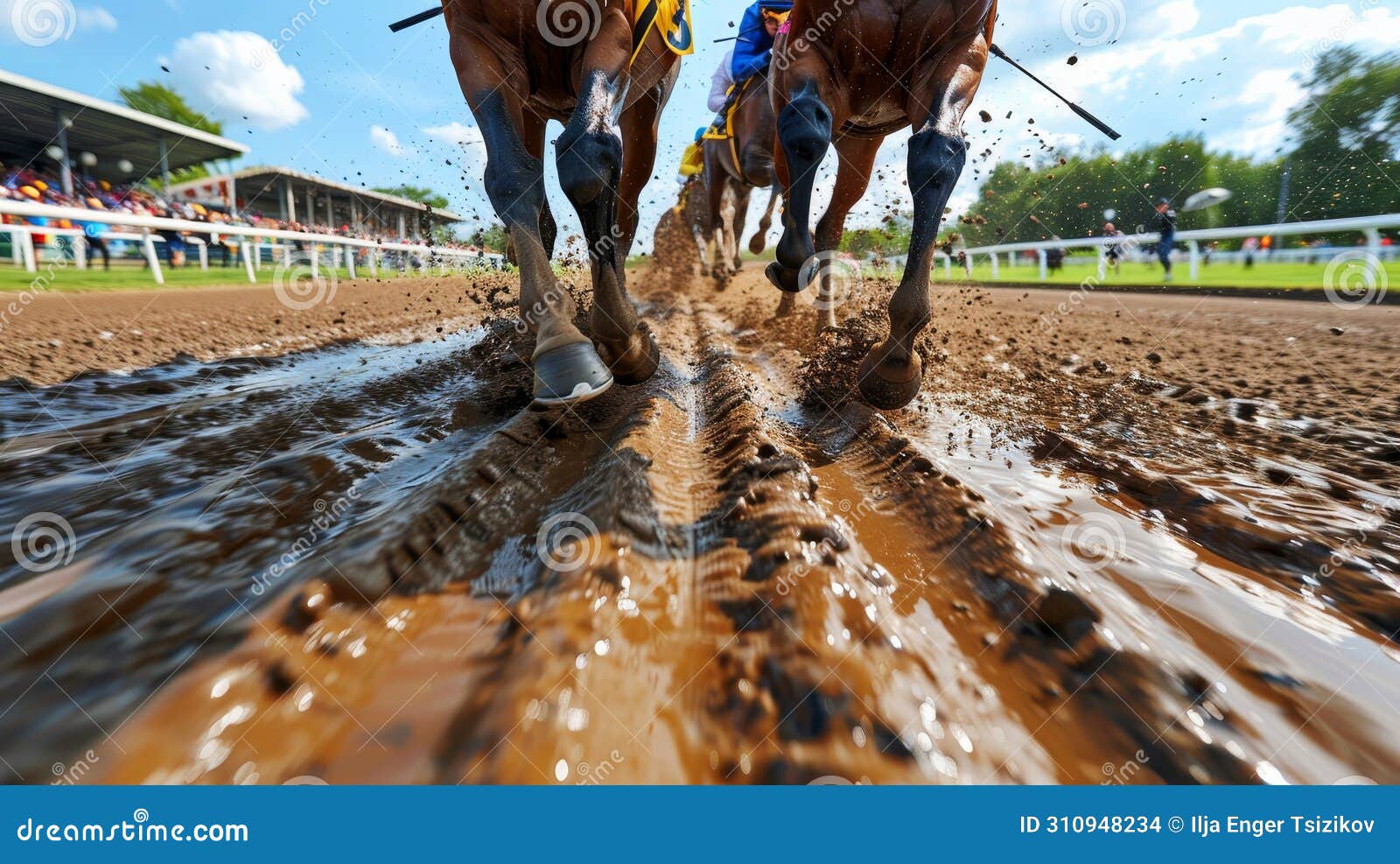 Dynamic Horse Racing Action View from Below Capturing Powerful Hooves ...