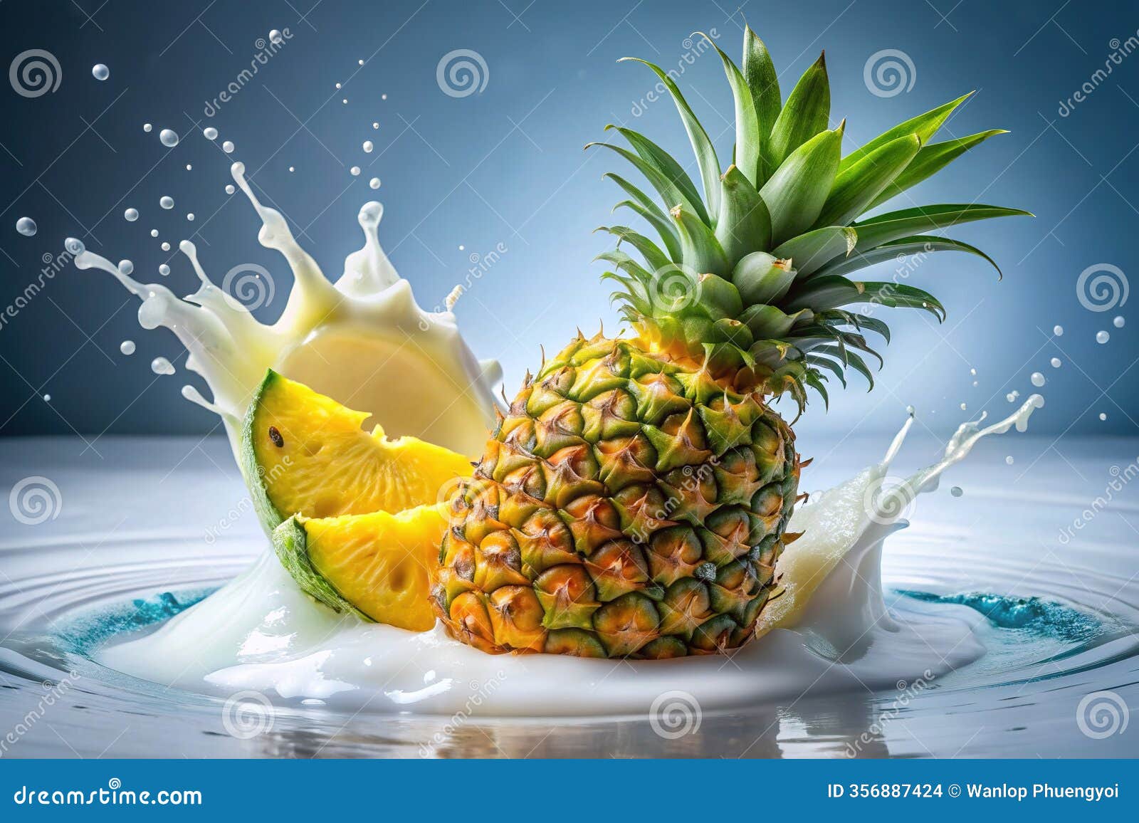 Dynamic Hyperrealistic Splash Of Milk With Pineapple And Yellow Fruit ...